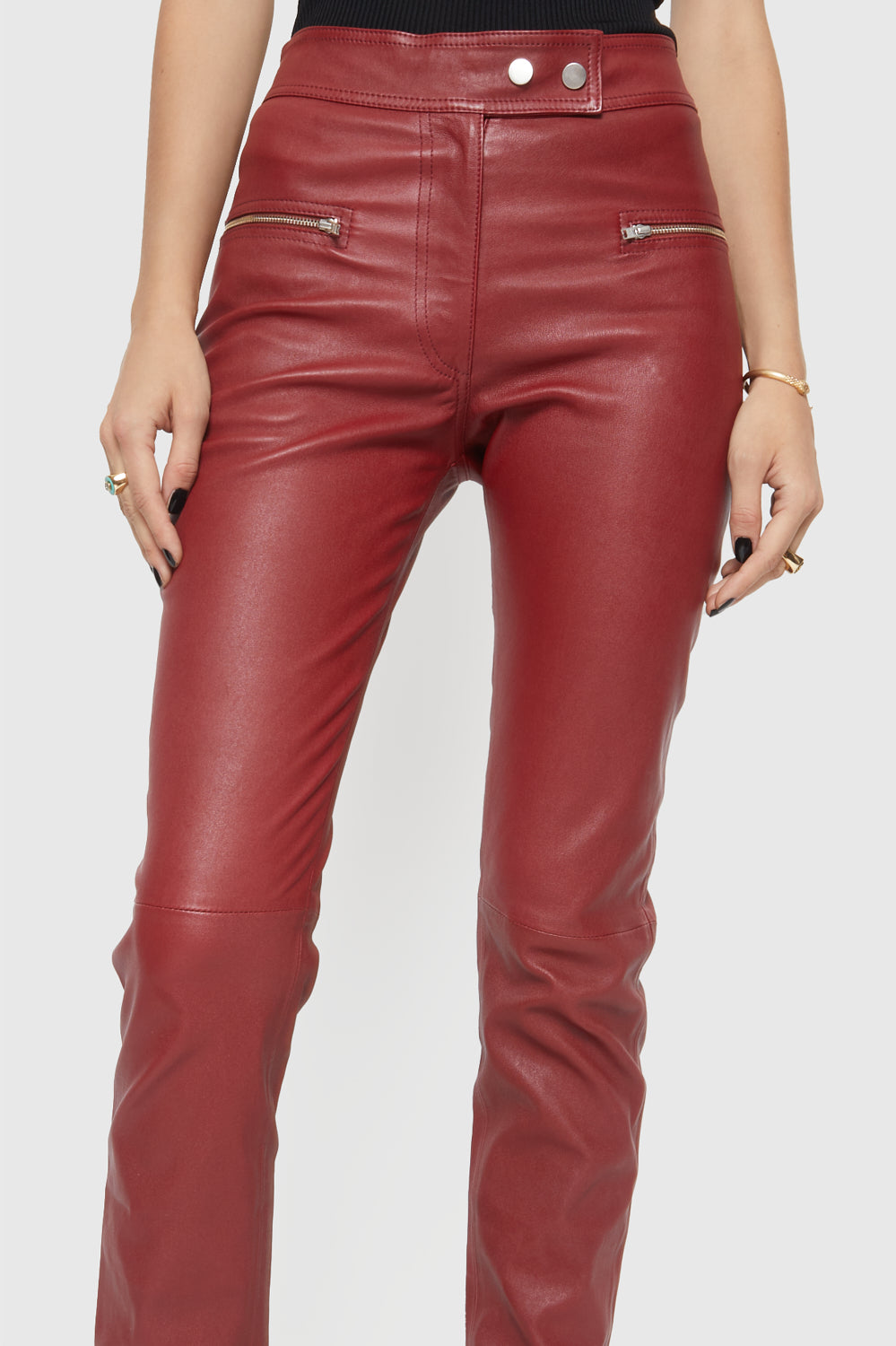 Poppy Leather Leggings, Red | Leather Pants | Rebecca Minkoff